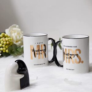 AW BRIDAL Mr and Mrs Gifts 12 OZ Ceramic Mug Set of 2, Novelty Coffee Mugs | Bachelorette Bridal Shower Gift For Bride, Engagement Newlywed Anniversary Honeymoon Wedding Gifts for Couple Unique 2023