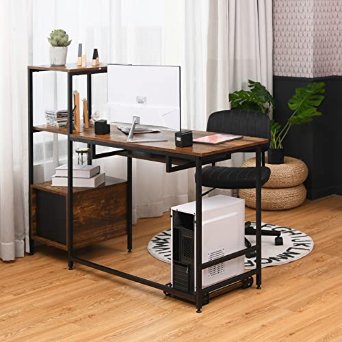 Tangkula Computer Desk with Storage Drawers & Shelves, 55.5 Inch Industrial Home Office Desk with Keyboard Tray & CPU Stand, Study Writing Desk, Laptop Workstation PC Desk for Small Space