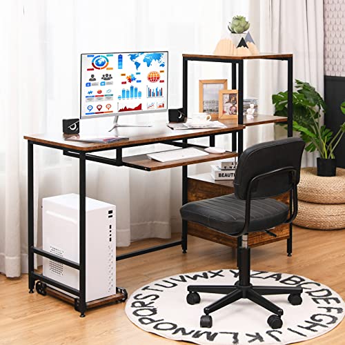 Tangkula Computer Desk with Storage Drawers & Shelves, 55.5 Inch Industrial Home Office Desk with Keyboard Tray & CPU Stand, Study Writing Desk, Laptop Workstation PC Desk for Small Space