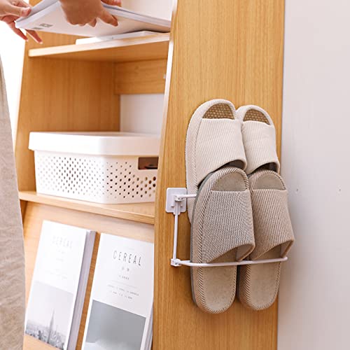 ORIJOYNA Wall Mounted Shoes Rack Plastic Shoes Hanger,Sticky Double Layer Foldable Slippers Drain Storage Rack Hanging Shoes Holder Bathroom Organizer（3 Packs）