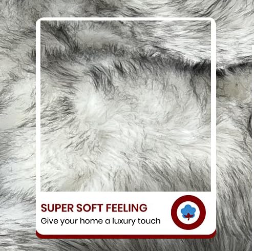 LAMBZY USA Faux Fur Bedroom Rug - Soft Hypoallergenic Silky Shag Area Rug | Luxury Carpet Rug for Sofa, Living Room and Kids Room (Quarto 4 Pelts 3’6”x5’6”, White/Black Tips)