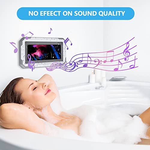 E-BAYKER Shower Phone Holder, Waterproof Universal Shower Phone Case Phone Stand Wall Mount Bathroom Glass Mirror Bathtub Kitchen for iPhone 14 13 12 11 Pro Max up to 6.8" Any Cell Phone - White