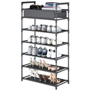 laiensia 6-tier stackable shoe rack,turdy shoe shelf, expandable & adjustable fabric non-woven fabric shoe shelf with storage organizer, black