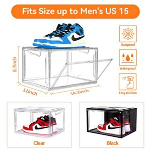 LOVIFO Shoe Boxes Clear Plastic Stackable, 8 Pack Acrylic Shoe Storage Boxes with Magnetic Door for Sneakerheads, Professional Shoe Display Case, Fit Shoe Size Up to US 15