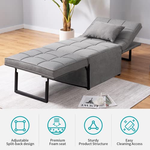 CECER Convertible Chair Bed 4 in 1 | Convertible Ottoman Guest Bed with Pullout Couch Sleeper Sofa | Foldable Guest Bed for Watching TV Reading Sleeping Resting- Light Grey