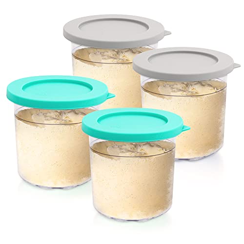 ARCOOLOR Pint Containers with Silicone Lids 4 Pack Replacement for Ninja Creami, Compatible with NC299AMZ & NC300s Series Ice Cream Maker with E-Cookbook, Airtight & Dishwasher Safe (Mint, Grey)