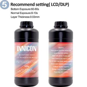 INNICON 1kg 3D Printer Resin, Flexible 405nm Water Washable Rapid Resin for LCD DLP 3D Printing, High Precision Standard Photopolymer Water Washable UV-Curing Liquid Resin Translucent Blue