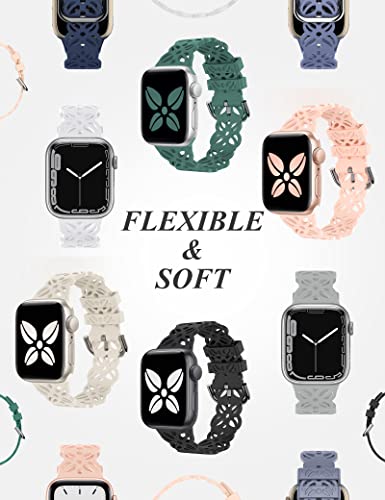 Wearlizer Thin Floral Lace Cutout Band Compatible with Apple Watch 38mm 40mm 41mm Stylish Women Silicone Sport Band Cute Feminine Hollow-Out Replacement Straps for iWatch SE Series 8/7/6/5/4/3/2/1