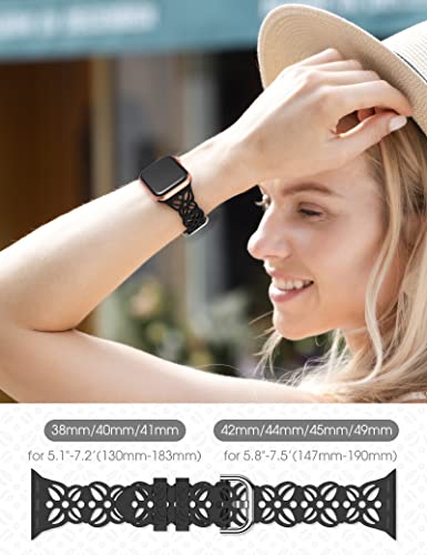 Wearlizer Thin Floral Lace Cutout Band Compatible with Apple Watch 38mm 40mm 41mm Stylish Women Silicone Sport Band Cute Feminine Hollow-Out Replacement Straps for iWatch SE Series 8/7/6/5/4/3/2/1