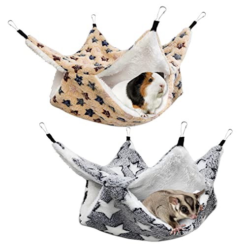 Tierecare 2 Pieces Rat Ferret Hammock Guinea Pig Hanging Bed Soft Hammock for Squirrel, Hamster Guinea Pig Hideout Cage Accessories for Small Animal