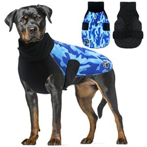 alagirls reversible dog cold weather coat, dog winter jacket pet apparel outfit for small medium and large dogs, warm dog winter coat with harness hole, bluecamo xxl