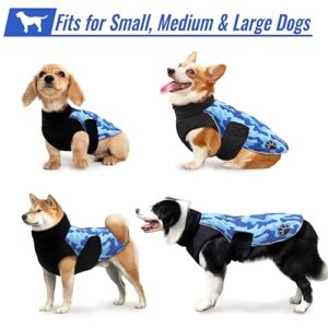 ALAGIRLS Reversible Dog Cold Weather Coat, Dog Winter Jacket Pet Apparel Outfit for Small Medium and Large Dogs, Warm Dog Winter Coat with Harness Hole, BlueCamo XXL