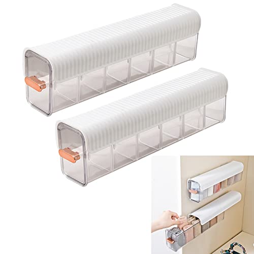 2PCS Socks Underwear Wall Mount Drawer Organizer, Punch Free Multi Functional Transparent Storage Box, Watchable 6 Cell Drawer Acrylic Organizers Self-Adhesive Anti Dust for Socks Lingerie Cloth Ties