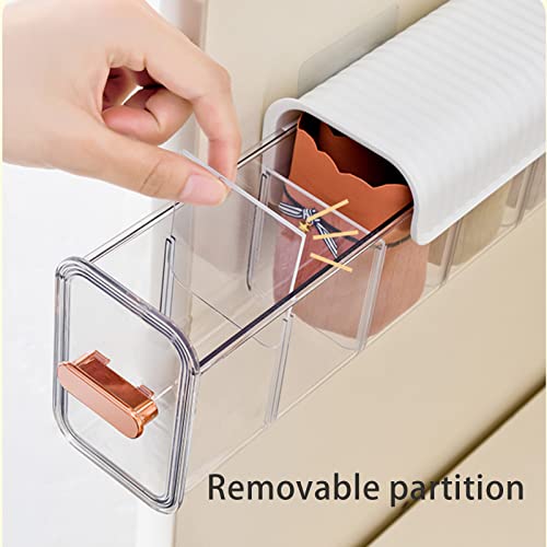 2PCS Socks Underwear Wall Mount Drawer Organizer, Punch Free Multi Functional Transparent Storage Box, Watchable 6 Cell Drawer Acrylic Organizers Self-Adhesive Anti Dust for Socks Lingerie Cloth Ties