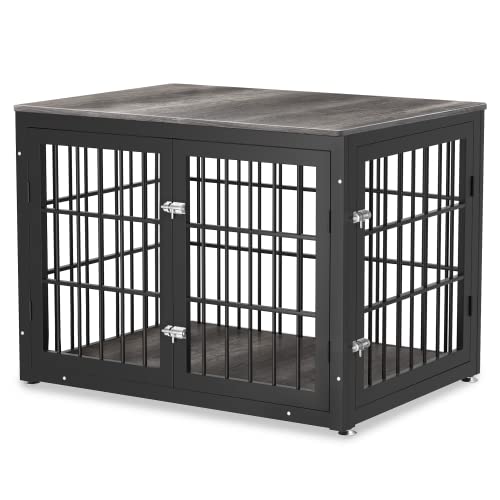 rehomerance Heavy Duty Dog Crate Furniture for Large and Medium Dogs, Decorative Pet House End Table, Wooden Cage Kennel Furniture Indoor, Gray