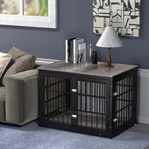 rehomerance Heavy Duty Dog Crate Furniture for Large and Medium Dogs, Decorative Pet House End Table, Wooden Cage Kennel Furniture Indoor, Gray