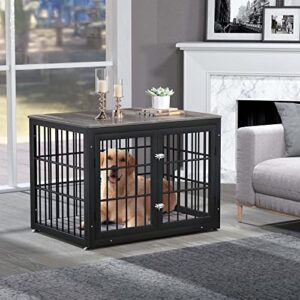 rehomerance Heavy Duty Dog Crate Furniture for Large and Medium Dogs, Decorative Pet House End Table, Wooden Cage Kennel Furniture Indoor, Gray