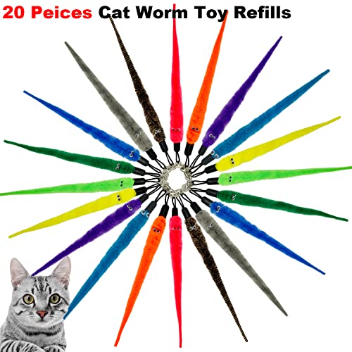 CATENESS Cat Worm Toy Refills Cat Wand Replacement Worms, 20 PCS Worms Cat Toy Refills, Cat Wand Attachments Worm for Cat Toys