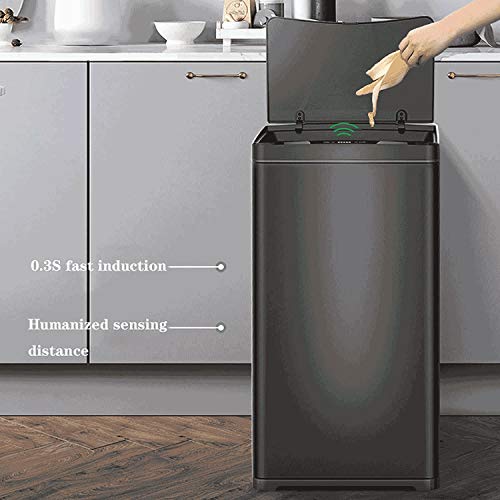 LXXSH 13 Gallon Stainless Steel Automatic Trash Can Large Metal Indoor Trash Can with Lid, Powered by Batteries (not Included) (Size : B)