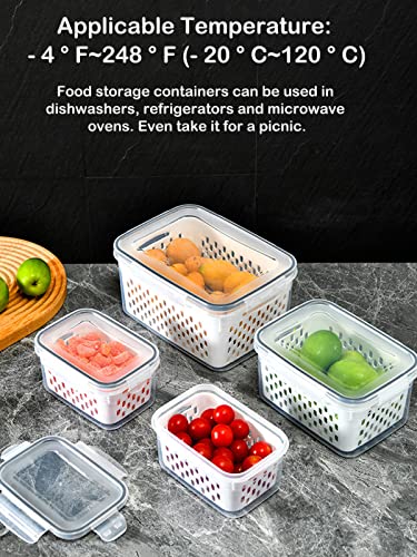 GOJUSO 4 Size Fruit Storage Containers for Fridge with Lids Clear Plastic Box Food Organization Stackable Organizer