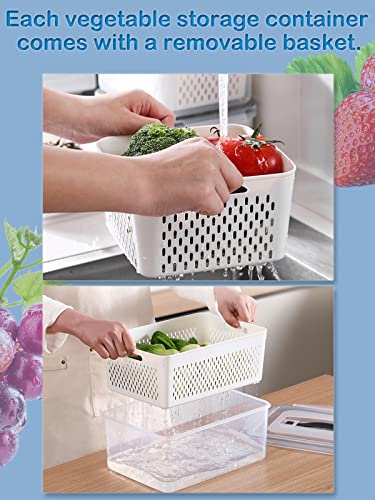 GOJUSO 4 Size Fruit Storage Containers for Fridge with Lids Clear Plastic Box Food Organization Stackable Organizer