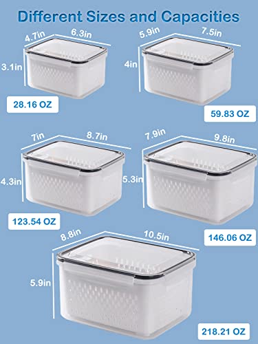 GOJUSO 4 Size Fruit Storage Containers for Fridge with Lids Clear Plastic Box Food Organization Stackable Organizer