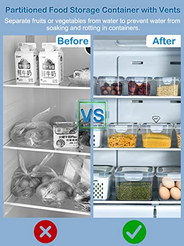 GOJUSO 4 Size Fruit Storage Containers for Fridge with Lids Clear Plastic Box Food Organization Stackable Organizer