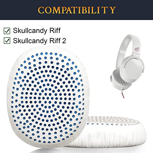 SOULWIT Earpads Replacement for Skullcandy Riff, Riff2 Wired/Wireless On-Ear Headphones, Ear Pads Cushions with Softer Leather, Noise Isolation Foam (White)