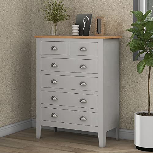 Knocbel Classic 6-Drawer Chest for Bedroom, Living Room Nursery Room Bedroom Dresser Storage Chest of Drawers (Gray and Oak Chest)