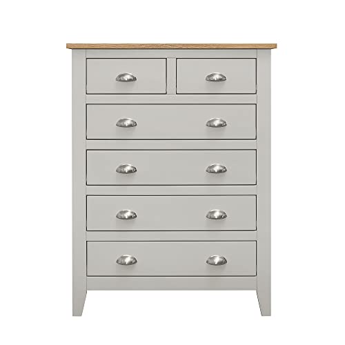 Knocbel Classic 6-Drawer Chest for Bedroom, Living Room Nursery Room Bedroom Dresser Storage Chest of Drawers (Gray and Oak Chest)