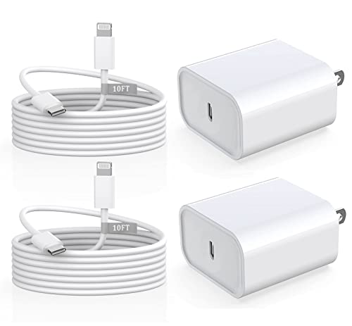 iPhone Charger Fast Charging 10 FT [Apple MFi Certified], 2 Pack PD 20W USB C Wall Charger Block with 10FT Long Type C to Lightning Fast Charging Data Sync Cable for iPhone 14 13 12 11 XS XR X 8 iPad