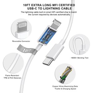 iPhone Charger Fast Charging 10 FT [Apple MFi Certified], 2 Pack PD 20W USB C Wall Charger Block with 10FT Long Type C to Lightning Fast Charging Data Sync Cable for iPhone 14 13 12 11 XS XR X 8 iPad