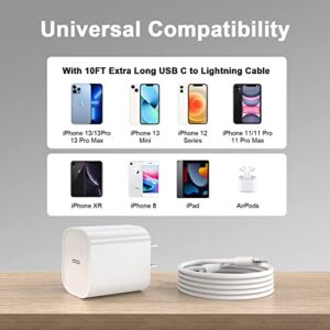 iPhone Charger Fast Charging 10 FT [Apple MFi Certified], 2 Pack PD 20W USB C Wall Charger Block with 10FT Long Type C to Lightning Fast Charging Data Sync Cable for iPhone 14 13 12 11 XS XR X 8 iPad