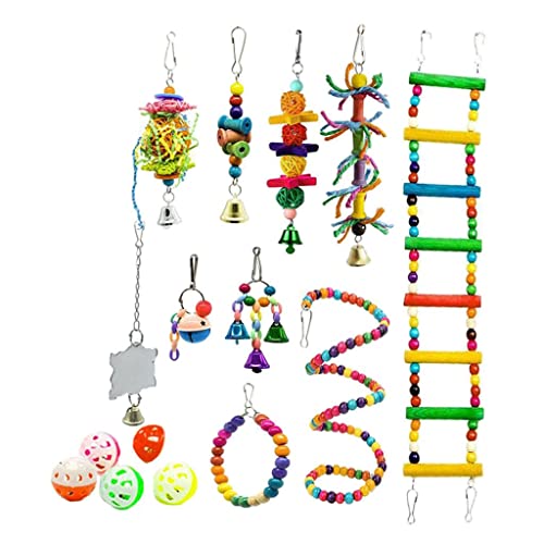 UGPLM 15Pcs Bird Toys Kit Chewing Toys with Bell Ball Bird Training Toys for Small Parakeets, Cockatiels, Budgies, Conures, Finches