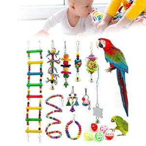 UGPLM 15Pcs Bird Toys Kit Chewing Toys with Bell Ball Bird Training Toys for Small Parakeets, Cockatiels, Budgies, Conures, Finches