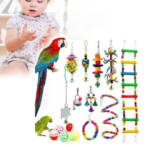 UGPLM 15Pcs Bird Toys Kit Chewing Toys with Bell Ball Bird Training Toys for Small Parakeets, Cockatiels, Budgies, Conures, Finches