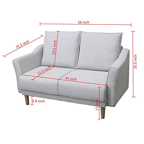 Best-Living Furniture Linen Fabric Small Sofa 56" Modern Sofa Couch, Mid-Century Love seat and Loveseat Sofa, 2 Seat Sofa for Small Space, (Grey)