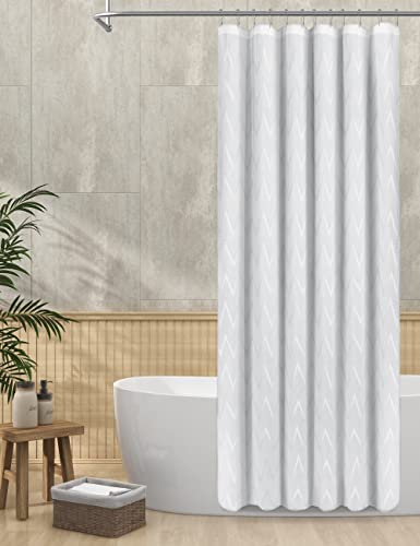 SUMGAR White Shower Curtain Waffle Weave Textured Soft Fabric Shower Curtains for Bathroom,Herringbone Jacquard Chevron Zig Zag Modern Boho Waterproof Shower Curtain Set with Hooks, 72" x 72"