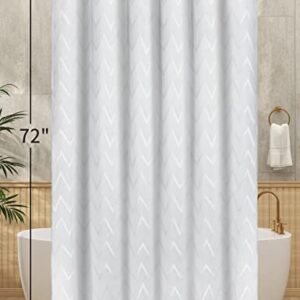 SUMGAR White Shower Curtain Waffle Weave Textured Soft Fabric Shower Curtains for Bathroom,Herringbone Jacquard Chevron Zig Zag Modern Boho Waterproof Shower Curtain Set with Hooks, 72" x 72"