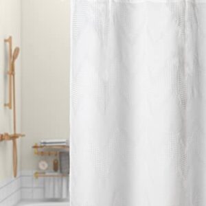 SUMGAR White Shower Curtain Waffle Weave Textured Soft Fabric Shower Curtains for Bathroom,Herringbone Jacquard Chevron Zig Zag Modern Boho Waterproof Shower Curtain Set with Hooks, 72" x 72"