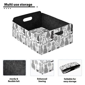 CaTaKu Foldable Storage Basket Pet Cute Cat Collapsible Felt Storage Bins with Handle Drawer Organizer Bin Cube Shelf Box for Organizing Closet Clothes Office Books Bedroom