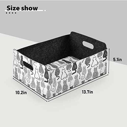 CaTaKu Foldable Storage Basket Pet Cute Cat Collapsible Felt Storage Bins with Handle Drawer Organizer Bin Cube Shelf Box for Organizing Closet Clothes Office Books Bedroom