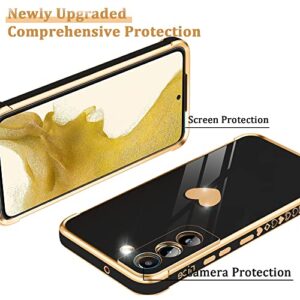 Atump Compatible with Samsung Galaxy S22 Case with HD Screen Protector Shockproof Protection, Love Heart Plating Girly Women Cute Soft TPU Luxury Elegant Case for Galaxy S22 5G Case, Black