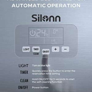 Silonn Commercial Ice Maker Machine, 90lbs/24H with 30lbs Bin, Full Heavy Duty Stainless Steel Construction, Self-Cleaning, Clear Cube for Home Bar, Include Connection Hose, Scoop