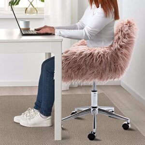 Pink Desk Chair Faux Fur Pink Office Chair Height Adjustable - Modern Cute Desk Chair Computer Chair Vanity Chair for Makeup Room, Fluffy Desk Chair with Wheels, Swivel Accent Chair for Bedroom Living