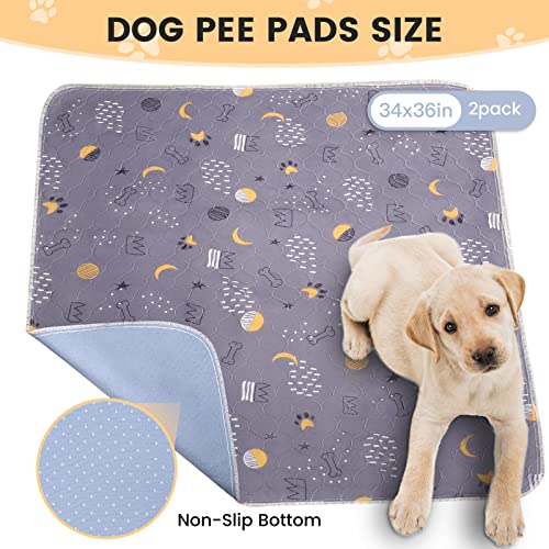 UPSKY Washable Pee Pads for Dogs 2 Pack Reusable Puppy Pads Waterproof Pet Training Pads, Non-Slip Dog Mats Fast Absorbent Whelping Pads for Playpen, Potty, Crate, Bed, 34” x 36”