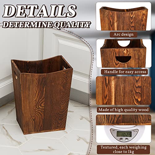 2 Pcs Wood Trash Can Wastebasket Office Bin Rustic Wooden Waste Basket Decorative Trash Bin Small Garbage Can Near Desk Bathroom Trashcan Garbage Container Bin with Handle for Kitchen Bedroom, Brown