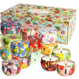 Fruit Scented Candles Set for Thanksgiving Christmas Gift, Soy Wax Stress Relief Aromatherapy Candles, Relaxation Gift Baskets for Women, Great Gift Ideal for House-Warming and Birthday-16 Pack