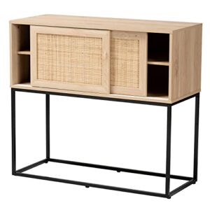 Baxton Studio Amelia Natural Brown Wood and Natural Rattan Sideboard Buffet