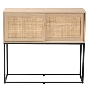 Baxton Studio Amelia Natural Brown Wood and Natural Rattan Sideboard Buffet